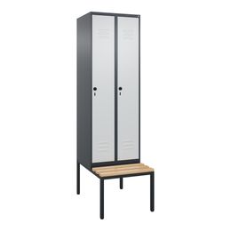 C+P Spind Classic PLUS, Bank, 2 Abteile, 2120x600x815mm, 7016/7035 Verschluss Sicherheits-Drehriegel 3 Garderobenhaken Sitzbanktyp untergebaut ; C + (0800507-20|S10013)