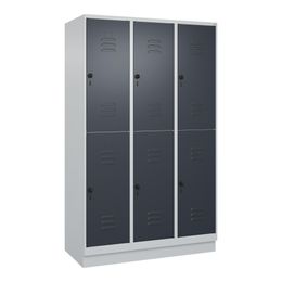 C+P Doppelstock-Spind Classic PLUS, Sockel, 3 Abteile, 1950x1200x500mm, 7035/701 Front RAL 7016 Anthrazitgrau ; C + P M&ouml;belsysteme (080320-32|S10008)