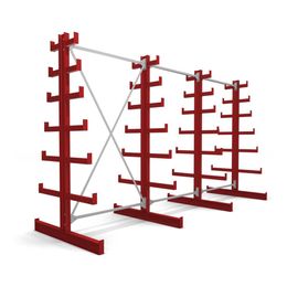 STIER Kragarmregal doppelseitig 3 Felder mit 6 absteigenden Ebenen 3900x2000x500mm feuerrot (905286)