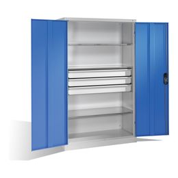 C+P Werkzeugschrank mit Dreht&uuml;ren, 3 B&ouml;den und 3 Sch&uuml;be, H1950xB1200xT500mm Front Lichtblau Korpus Lichtgrau ; C + P M&ouml;belsysteme (8931-5030|S10082)