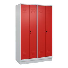 C+P Schwarz-Wei&szlig;-Spind Classic PLUS, Sockel, 4 Abteile, 1950x1200x500mm, 7035/30 Front RAL 3020 Verkehrsrot Verschluss Sicherheits-Drehriegel ; C + P (080022-40|S10002)