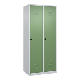 C+P Spind Classic PLUS, 2 Abteile, 1850x800x500mm, 7035/6011 Verschluss Sicherheits-Drehriegel 4 Garderobenhaken Trennwand mittig ; C + P M&ouml;belsysteme (080000-22F|S10024)