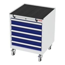 STIER Mobiler Schubladenschrank mit 5 Schubladen BxTxH 600x575x790 mm lichtgrau/enzianblau (905039)
