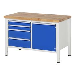 Rau Werkbank höhenverstellbar 8470A2, B1250xT700xH840-1040mm, 4x Schublade-TA, 1x Tür (03-8470A2-127B4H.11)