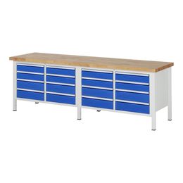 Rau Werkbank höhenverstellbar 8477A2, B2500xT700xH840-1040mm, 16x Schublade-TA (03-8477A2-257B4H.11)
