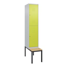 C+P Doppelstock-Spind Classic PLUS, Bank, 1 Abteil, 2120x400x815mm, 7035/0024 Verschluss Zylinderschloss Sitzbanktyp untergebaut Material Sitzfläche B (0803507-12|S10100)