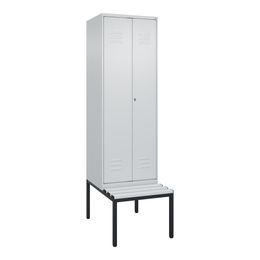 C+P Schwarz-Wei&szlig;-Spind Classic PLUS, Bank, 2 Abteile, 2120x600x815mm, 7035/7035, Verschluss Zylinderschloss, Sitzbanktyp untergebaut, Material Sitzfl&auml; (0800527-20|S10024)