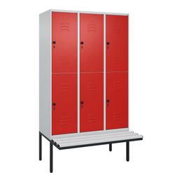 C+P Doppelstock-Spind Classic PLUS, Bank, 3 Abteile, 2120x1200x815mm, 7035/3020 Verschluss Sicherheits-Drehriegel Sitzbanktyp auskragend Material Sitz (0803407-32|S10107)