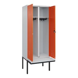 C+P Schwarz-Wei&szlig;-Spind Classic PLUS, Bank, 2 Abteile, 2120x800x815mm, 7035/2004, Verschluss Sicherheits-Drehriegel, Sitzbanktyp auskragend, Material S (0800427-22|S10091)