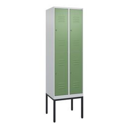 C+P Doppelstock-Spind Classic PLUS, Gestell, 2 Abteile, 2120x600x500mm, 7035/601 Verschluss Zylinderschloss Front RAL 6011 Resedagr&uuml;n ; C + P M&ouml;belsys (0803307-20|S10021)