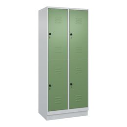 C+P Doppelstock-Spind Classic PLUS, Sockel, 2 Abteile, 1950x800x500mm, 7035/6011 Front RAL 6011 Resedagr&uuml;n ; C + P M&ouml;belsysteme (080320-22|S10006)