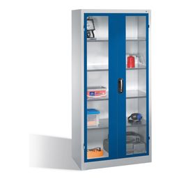 C+P Werkzeugschrank mit Sichtfenster-Drehtüren, innen 4 Böden, H1950xB930xT500mm Front Enzianblau Korpus Lichtgrau ; C + P Möbelsysteme (8921-055|S10219)