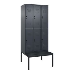 C+P Doppelstock-Spind Classic PLUS, Bank, 3 Abteile, 2120x900x815mm, 7016/7016 Verschluss Sicherheits-Drehriegel Sitzbanktyp untergebaut Material Sitz (0803507-30|S10117)