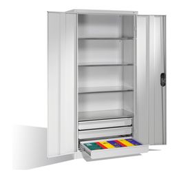 C+P Werkzeugschrank mit Drehtüren, 4 Böden und 3 Schübe, H1950xB930xT500mm Front Lichtgrau Korpus Lichtgrau ; C + P Möbelsysteme (8921-503|S10128)
