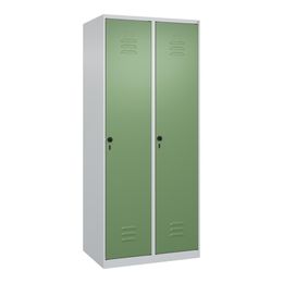 C+P Spind Classic PLUS, 2 Abteile, 1850x800x500mm, 7035/6011 Verschluss Sicherheits-Drehriegel 4 Garderobenhaken ; C + P M&ouml;belsysteme (080000-22|S10006)