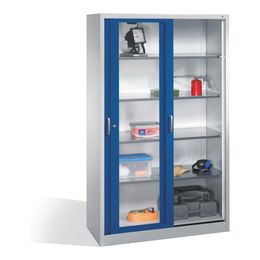 C+P Werkzeugschrank mit Sichtfenster-Schiebetüren, 4 Böden, H1950xB1200xT500mm Front Enzianblau Korpus Lichtgrau ; C + P Möbelsysteme (2059-055|S10041)