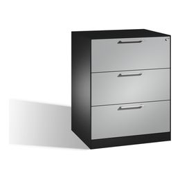 C+P Hängeregistraturschrank Asisto DIN A4, 3 Schubladen, zweibahnig Front Weißaluminium Korpus Schwarzgrau ; C + P Möbelsysteme (146243-312|S10054)