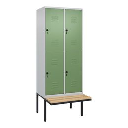 C+P Doppelstock-Spind Classic PLUS, Bank, 2 Abteile, 2120x800x815mm, 7035/6011 Verschluss Sicherheits-Drehriegel Sitzbanktyp auskragend Material Sitzf (0803407-22|S10006)