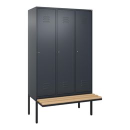 C+P Spind Classic PLUS, Bank, 3 Abteile, 2120x1200x815mm, 7016/7016 Verschluss Zylinderschloss 4 Garderobenhaken Sitzbanktyp auskragend ; C + P Möbe (0800407-32|S10056)