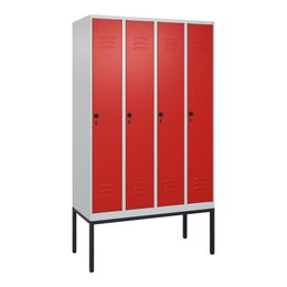 C+P Spind Classic PLUS, Gestell, 4 Abteile, 2120x1200x500mm, 7035/3020 Verschluss Sicherheits-Drehriegel 4 Garderobenhaken Trennwand mittig ; C + P M&ouml; (0800307-40F|S10002)