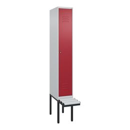 C+P Spind Classic PLUS, Bank, 1 Abteil, 2120x300x815mm, 7035/3003 Verschluss Zylinderschloss 4 Garderobenhaken Trennwand mittig Dekor Banklatten RAL 7 (0800407-10F|S10016)