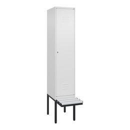 C+P Spind Classic PLUS, Bank, 1 Abteil, 2120x400x815mm, 9016/9016 Verschluss Zylinderschloss 4 Garderobenhaken Trennwand mittig Dekor Banklatten RAL 9 (0800407-12F|S10029)