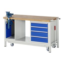 Rau Werkbank mit Fahrgestell 8185, B1500xT700xH880mm, 4x Schublade-TA, 1xSSK (05-8185A6-157B4F.11)