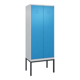 C+P Schwarz-Wei&szlig;-Spind Classic PLUS, Gestell, 2 Abteile, 2120x800x500mm, 7035/50 Front RAL 5012 Lichtblau Verschluss Zylinderschloss ; C + P M&ouml;belsyst (0800327-22|S10019)