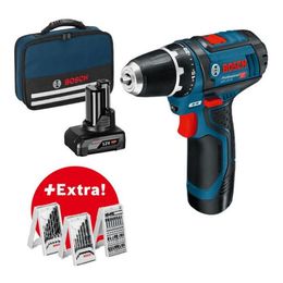 Bosch Akku-Bohrschrauber GSR 12V-15 mit 1 x 2,0 Ah 1 x 4,0 Ah Zubehör-Set in Tasche (0615990G6L)