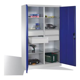 C+P Werkzeugschrank mit Drehtüren, 6 Böden, 4 Schübe, H1950xB1200xT500mm Front Enzianblau Korpus Lichtgrau ; C + P Möbelsysteme (8931-3042|S10130)