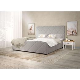 Boxbett Inosign "Mona", grün (falcon), B:164cm L:215cm, Massivholz, Polyester, Spanplatte, Komplettbetten, Boxspringbett, mit 4 Schubladen