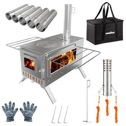 unho Edelstahl Outdoor-Holzofen, Camping-Holzofen, tragbarer Zeltofen, Zeltheizofen, faltbar, Kocher Notofen Herd Heizung Outdoor
