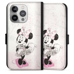DeinDesign iPhone 14 Pro Handy Klapph&uuml;lle Handyh&uuml;lle aus Kunst Leder schwarz Flip Case Vintage Minnie Mouse Disney Sideflip mit langer Lasche