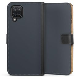 DeinDesign Galaxy A12 Handy Klapph&uuml;lle Handyh&uuml;lle aus Kunst Leder schwarz Flip Case Anthracite Unicoloured Grey Sideflip mit langer Lasche