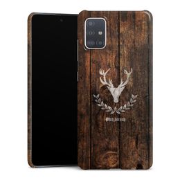 DeinDesign Galaxy A51 Handy Premium Case Smartphone Handyh&uuml;lle Schutzh&uuml;lle gl&auml;nzend Wooden Look Deer Wood Premium Case