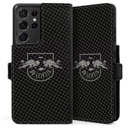 DeinDesign Galaxy S21 Ultra 5G Handy Klapph&uuml;lle Handyh&uuml;lle aus Kunst Leder schwarz Flip Case Rb Leipzig Carbon Metallic Look Sideflip mit Lasche