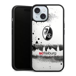 DeinDesign iPhone 15 Handy Gallery Case Handyh&uuml;lle 9H Geh&auml;rtetes Glas R&uuml;ckseite H&uuml;lle Skyline Sc Freiburg Logo Gallery Case