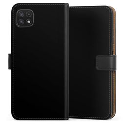 DeinDesign Galaxy A22 5G Handy Klapph&uuml;lle Handyh&uuml;lle aus Kunst Leder schwarz Flip Case Unicoloured Black Colour Sideflip mit langer Lasche