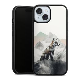 DeinDesign iPhone 15 Handy Gallery Case Handyh&uuml;lle 9H Geh&auml;rtetes Glas R&uuml;ckseite H&uuml;lle Nature Mountain Fox Gallery Case