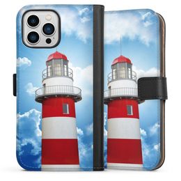 DeinDesign iPhone 13 Pro Max Handy Klapph&uuml;lle Handyh&uuml;lle aus Kunst Leder schwarz Flip Case Cloud Lighthouse Sky Sideflip mit langer Lasche