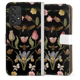 DeinDesign Galaxy A33 5G Handy Klapph&uuml;lle Handyh&uuml;lle aus Kunst Leder wei&szlig; Flip Case Bee Blossom Flower Wreath Sideflip mit Lasche