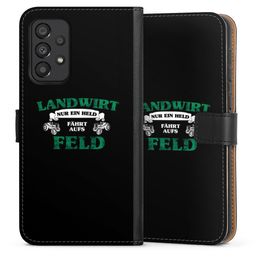 DeinDesign Galaxy A33 5G Handy Klapph&uuml;lle Handyh&uuml;lle aus Kunst Leder schwarz Flip Case Tractor Farmer Wisdom Sideflip mit langer Lasche