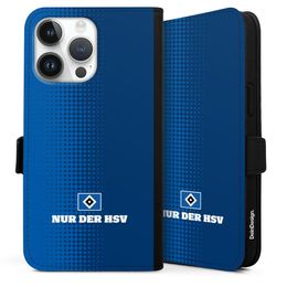 DeinDesign iPhone 14 Pro Max Handy Klapph&uuml;lle Handyh&uuml;lle aus Kunst Leder schwarz Flip Case Hsv Logo Official Licensed Product Sideflip mit Lasche