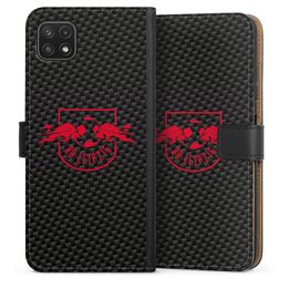 DeinDesign Galaxy A22 5G Handy Klapph&uuml;lle Handyh&uuml;lle aus Kunst Leder schwarz Flip Case Official Licensed Product Carbon Rb Leipzig Sideflip mit langer Lasche