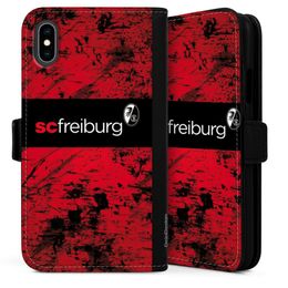 DeinDesign iPhone X Handy Klapph&uuml;lle Handyh&uuml;lle aus Kunst Leder schwarz Flip Case Official Licensed Product Sc Freiburg Logo Sideflip mit langer Lasche