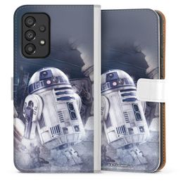 DeinDesign Galaxy A33 5G Handy Klapph&uuml;lle Handyh&uuml;lle aus Kunst Leder wei&szlig; Flip Case Star Wars Merchandise Robot Sideflip mit Lasche
