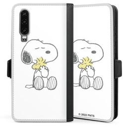 DeinDesign Huawei P30 Handy Klapph&uuml;lle Handyh&uuml;lle aus Kunst Leder schwarz Flip Case Snoopy Love Peanuts Sideflip mit langer Lasche