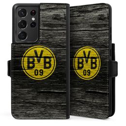DeinDesign Galaxy S21 Ultra 5G Handy Klapph&uuml;lle Handyh&uuml;lle aus Kunst Leder schwarz Flip Case Wooden Look Bvb Borussia Dortmund Sideflip mit Lasche