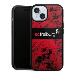 DeinDesign iPhone 15 Handy Gallery Case Handyh&uuml;lle 9H Geh&auml;rtetes Glas R&uuml;ckseite H&uuml;lle Official Licensed Product Sc Freiburg Logo Gallery Case