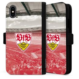 DeinDesign iPhone X Handy Klapph&uuml;lle Handyh&uuml;lle aus Kunst Leder schwarz Flip Case Stadium Vfb Stuttgart Official Licensed Product Sideflip mit langer Lasche